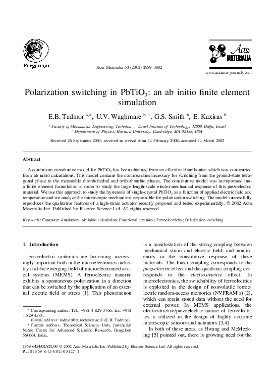 Pdf Polarization Switching In Pbtio3 An Ab Initio Finite Element