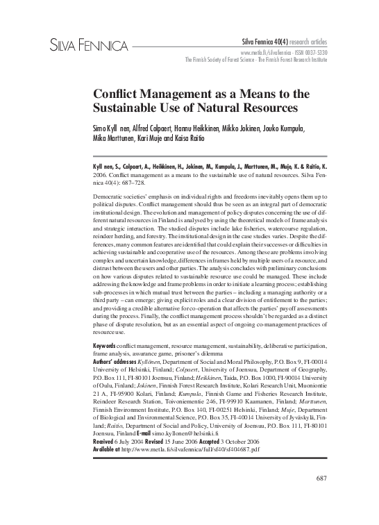 (PDF) Conflict management as a means to the sustainable use of natural ...