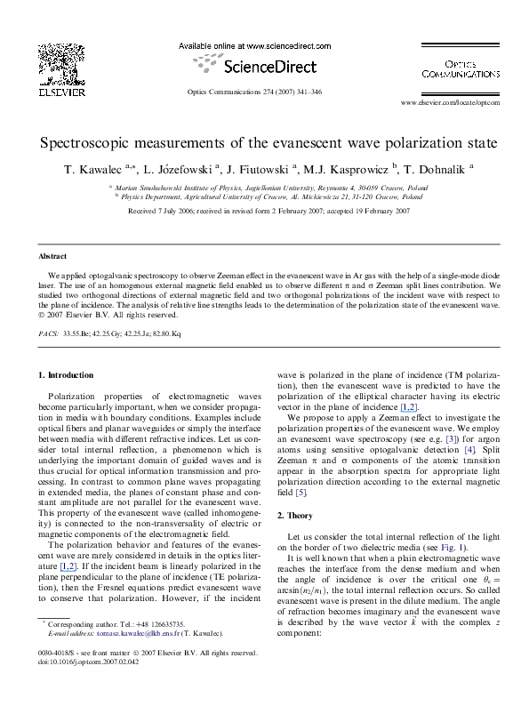 (PDF) Spectroscopic measurements of the evanescent wave polarization state