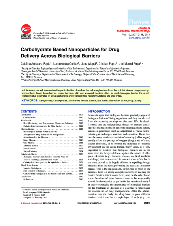 (PDF) Carbohydrate Based Nanoparticles for Drug Delivery Across ...
