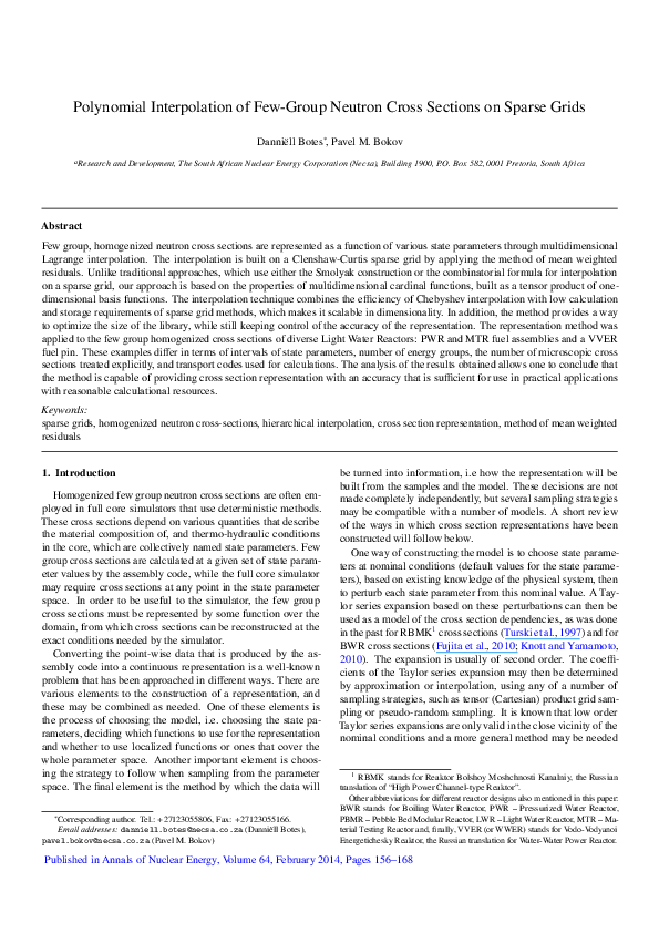 Pdf Polynomial Interpolation Of Few Group Neutron Cross Sections On