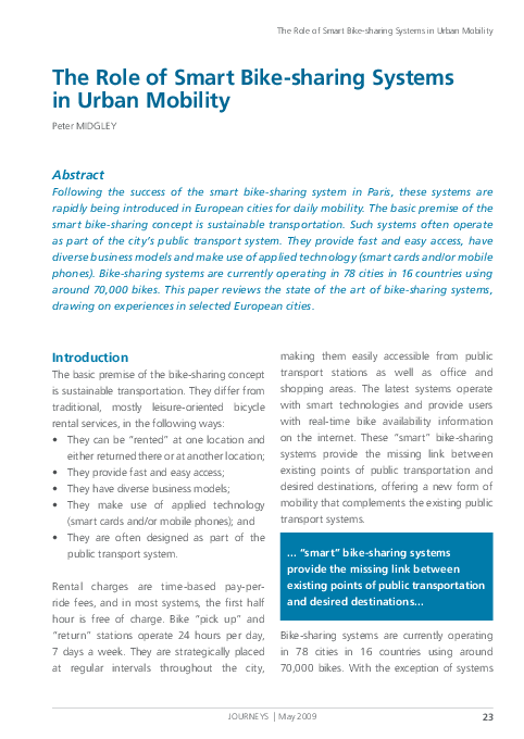 (PDF) Role of Bike-sharing in city