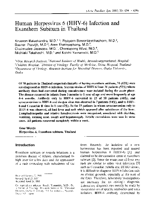 (PDF) Human Herpesvirus 6 (HHV-6) Infection and Exanthem Subitum in ...