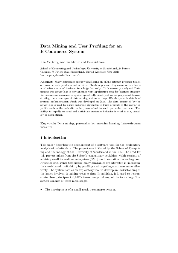 (PDF) Data Mining and User Profiling for An E-Commerce System