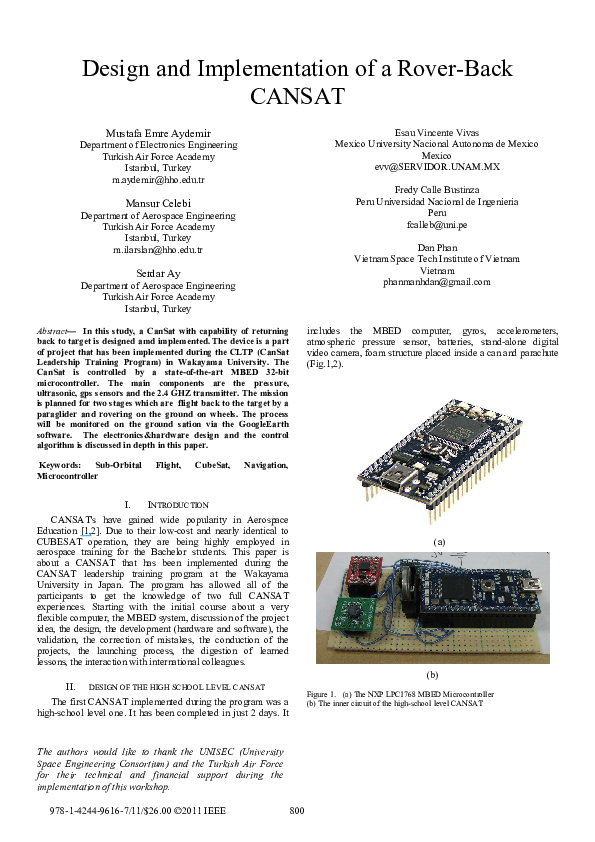 (PDF) Design and implementation of a rover-back CANSAT