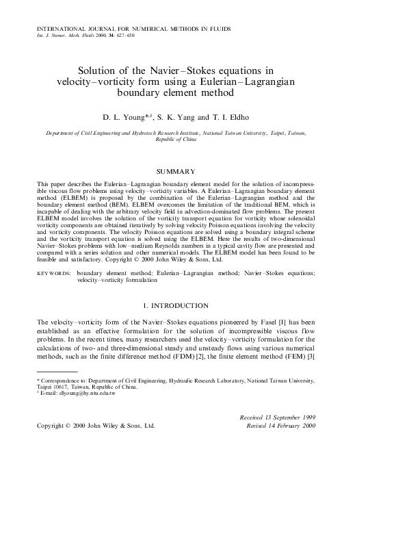 Pdf Solution Of The Navier Stokes Equations In Velocity Vorticity