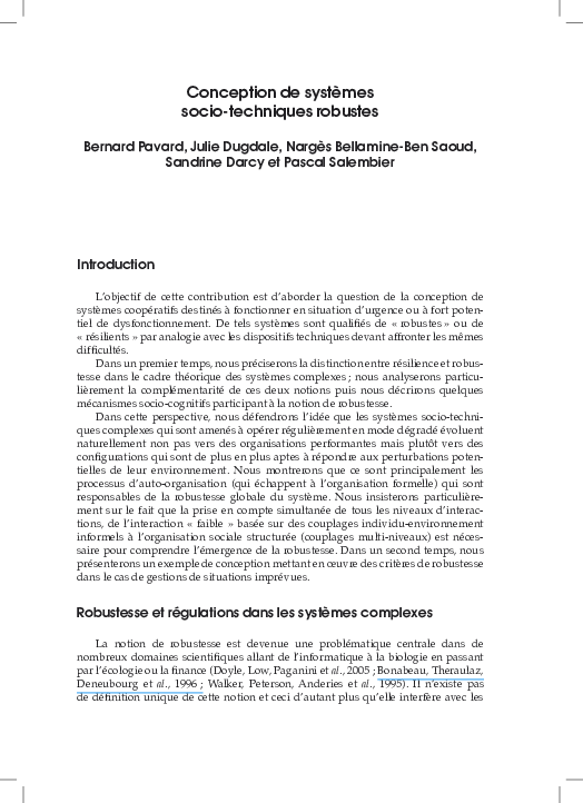 (PDF) Conception de systèmes socio-techniques robustes