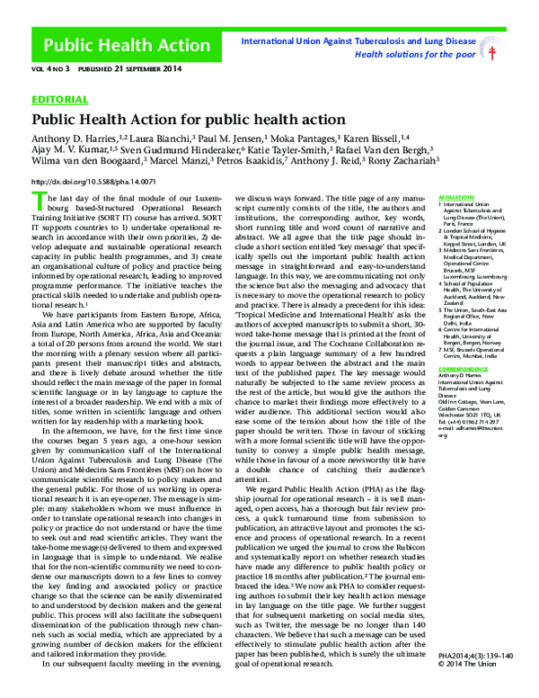 (PDF) Public Health Action for public health action