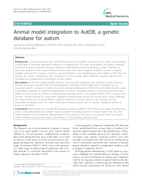 (PDF) Animal model integration to AutDB, a genetic database for autism