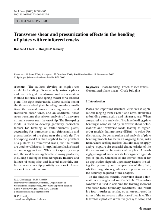 (PDF) Transverse shear and pressurization effects in the bending of ...