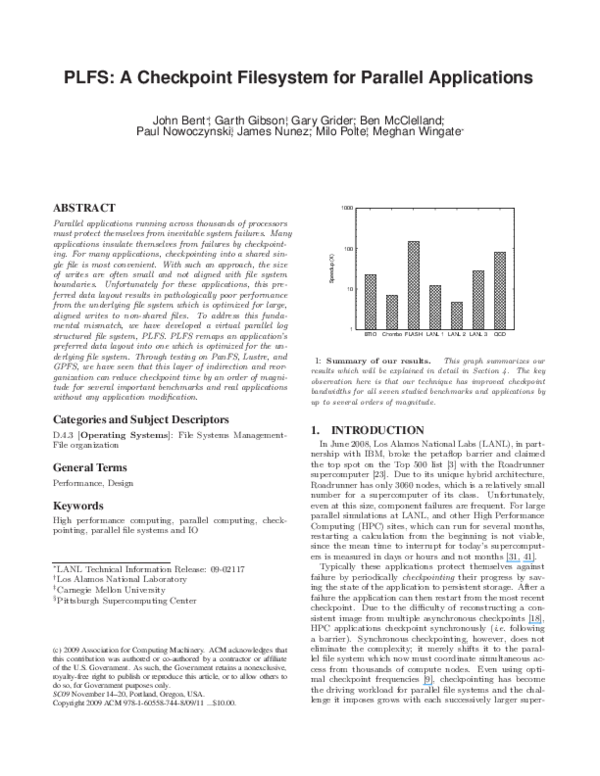 (PDF) PLFS: a checkpoint filesystem for parallel applications