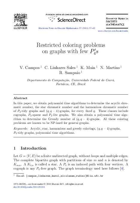 (PDF) Restricted coloring problems on graphs with few P 4 ′ s