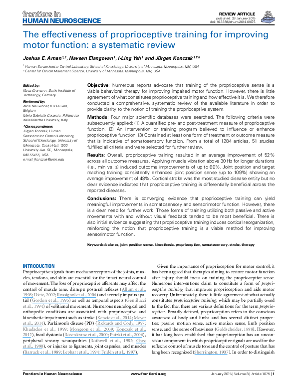 (PDF) The effectiveness of proprioceptive training for improving motor ...
