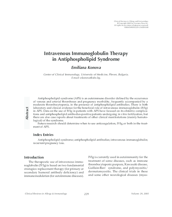 (PDF) Intravenous immunoglobulin therapy in antiphospholipid syndrome