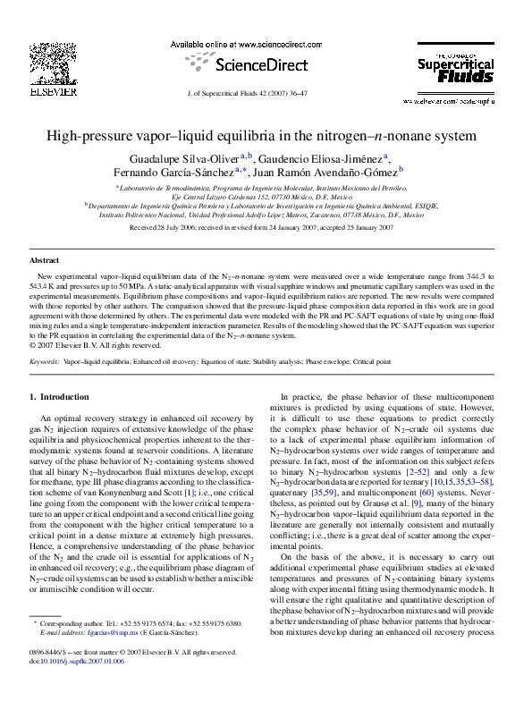 (PDF) High-Pressure Vapor−Liquid Equilibria in the Nitrogen + n Hexane ...