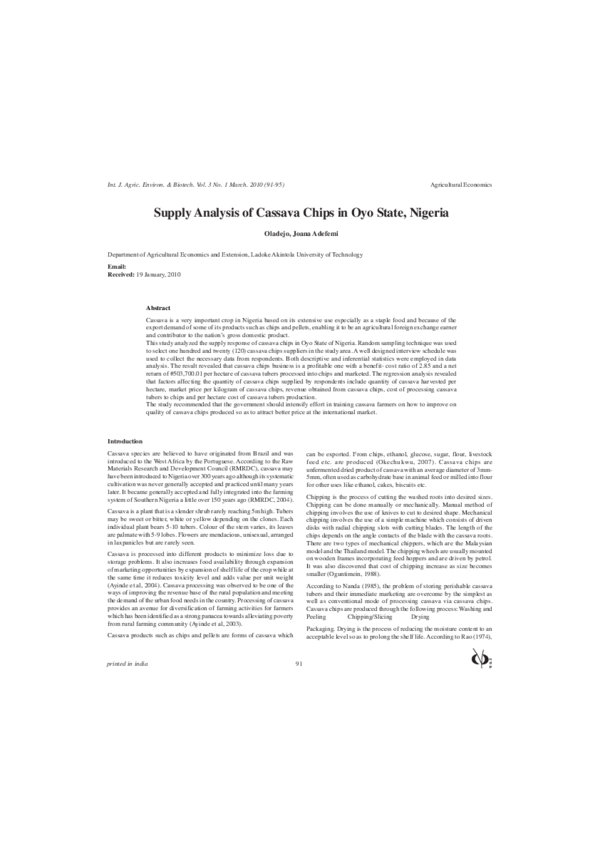 Pdf Cassava Chips Supply Analysis In Oyo Nigeria