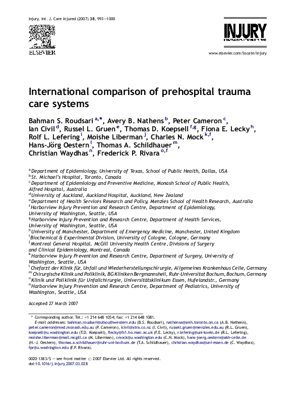 (PDF) International comparison of prehospital trauma care systems