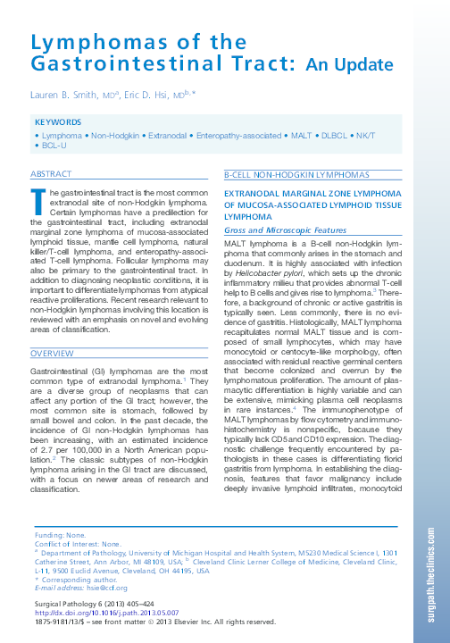 (PDF) Gastrointestinal lymphomas: pattern of distribution and ...