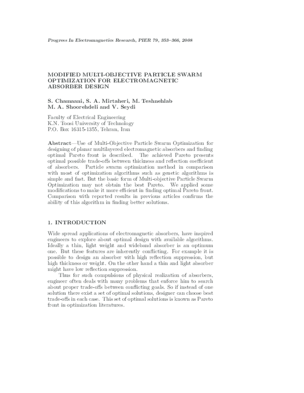 Pdf Modified Multi Objective Particle Swarm Optimization For