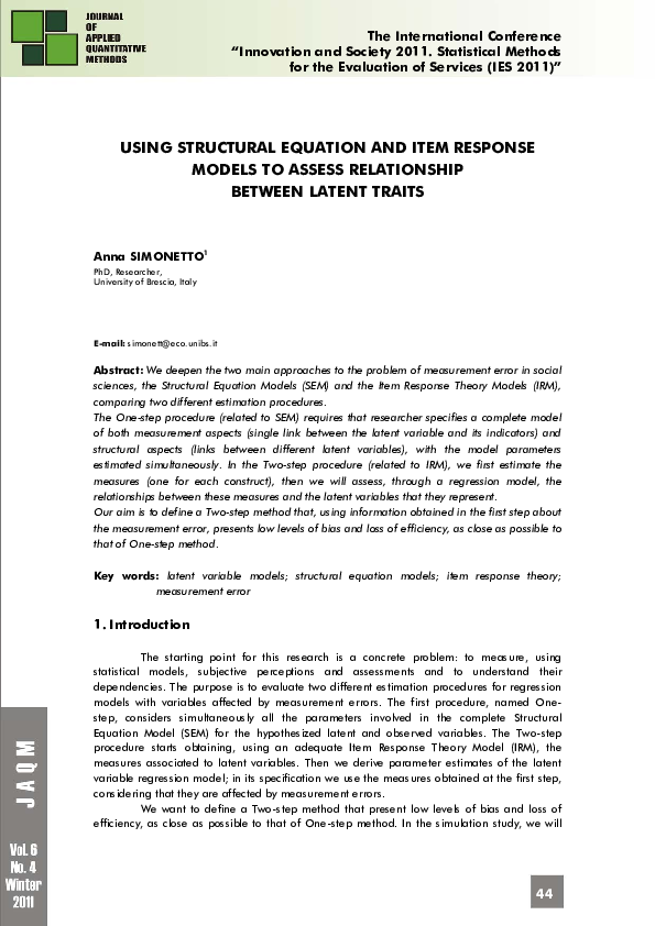 Pdf Using Structural Equation And Item Response Models To Assess