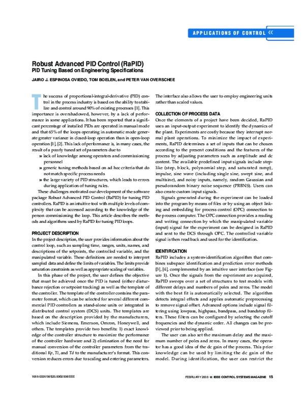 (PDF) Robust advanced PID control (RaPID): PID tuning based on engineering specifications