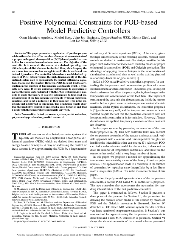 Pdf Positive Polynomial Constraints For Pod Based Model Predictive Controllers
