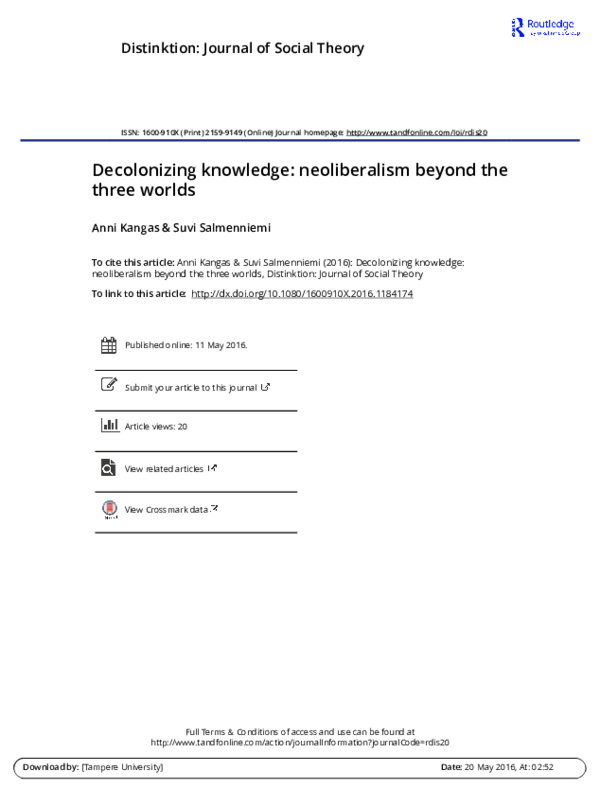 (PDF) Decolonizing knowledge: neoliberalism beyond the three worlds