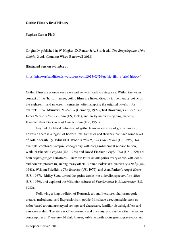(PDF) Gothic Film: A Brief History