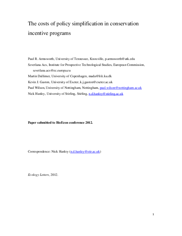 (PDF) The cost of policy simplification in conservation incentive programs