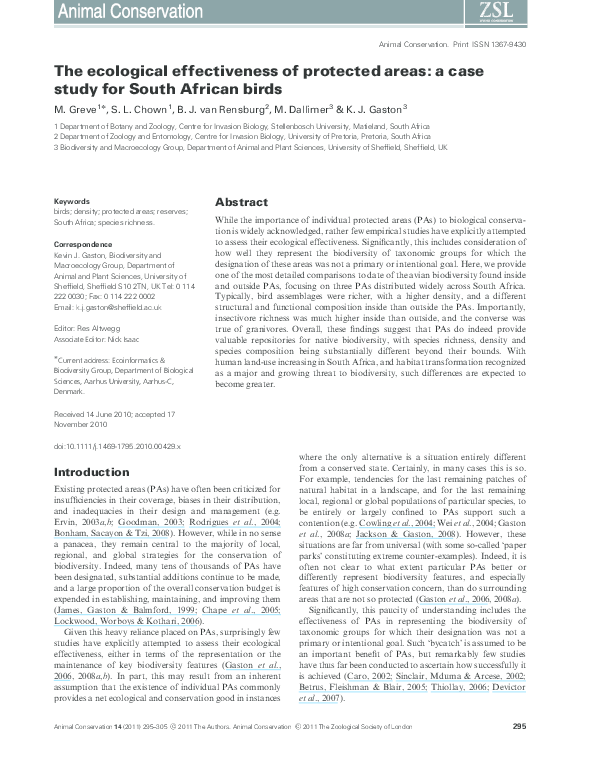 (PDF) The ecological effectiveness of protected areas: a case study for ...