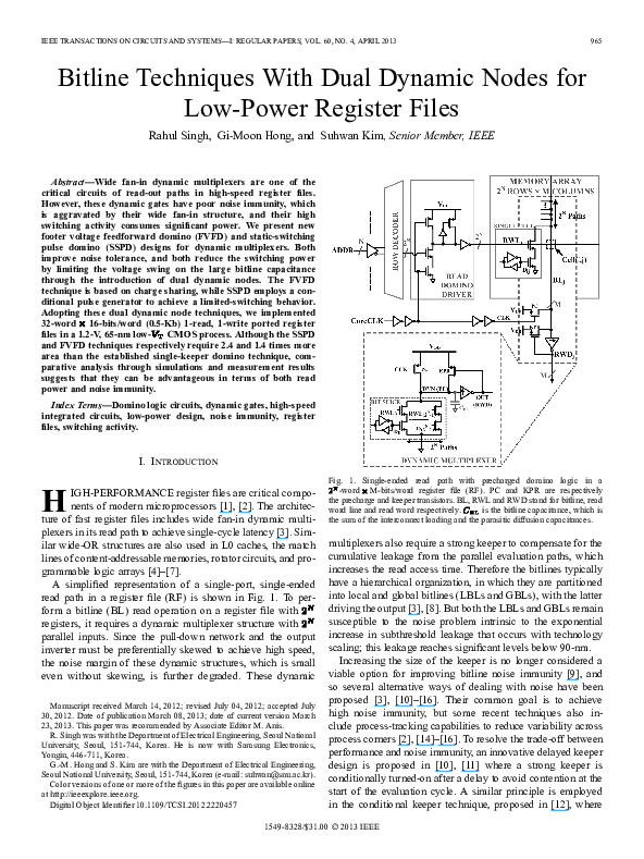 (PDF) Bitline Techniques With Dual Dynamic Nodes for Low-Power Register ...