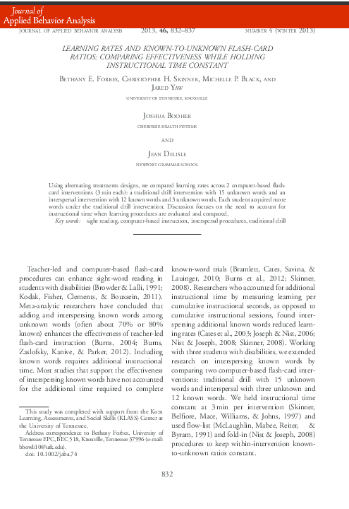 (PDF) Learning rates and known-to-unknown flash-card ratios: Comparing ...