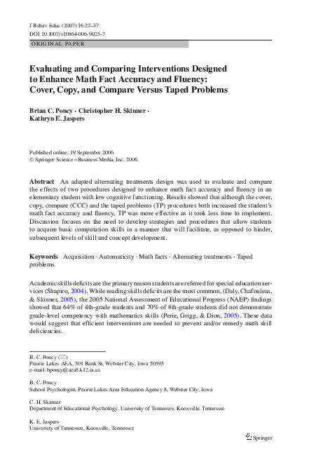 (PDF) Evaluating and Comparing Interventions Designed to Enhance Math ...