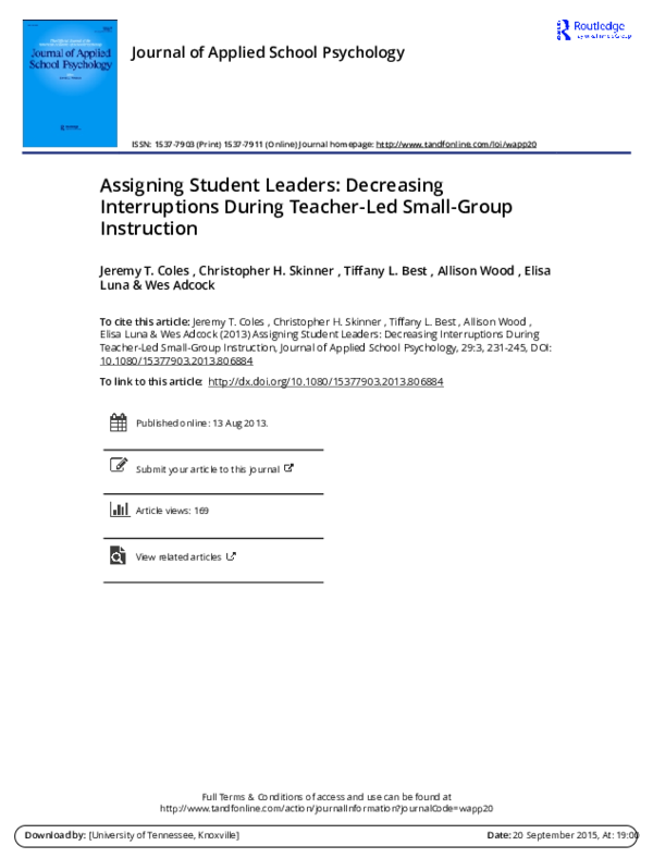 (PDF) Student Leaders Reduce Classroom Interruptions