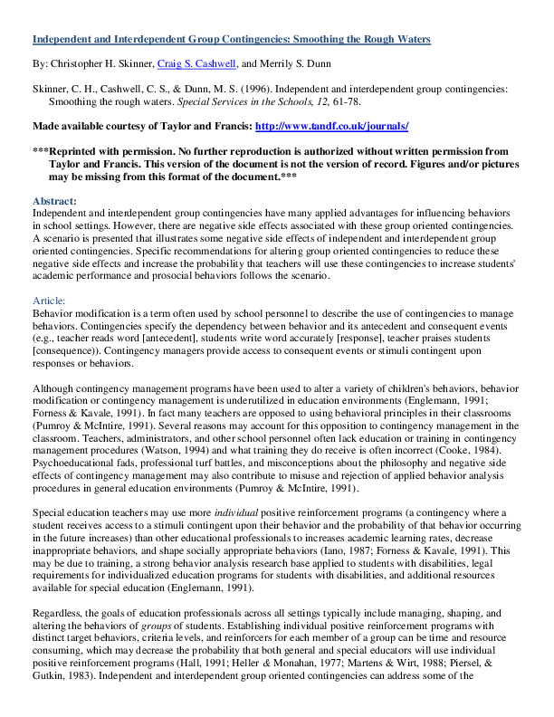 (PDF) Independent and Interdependent Group Contingencies