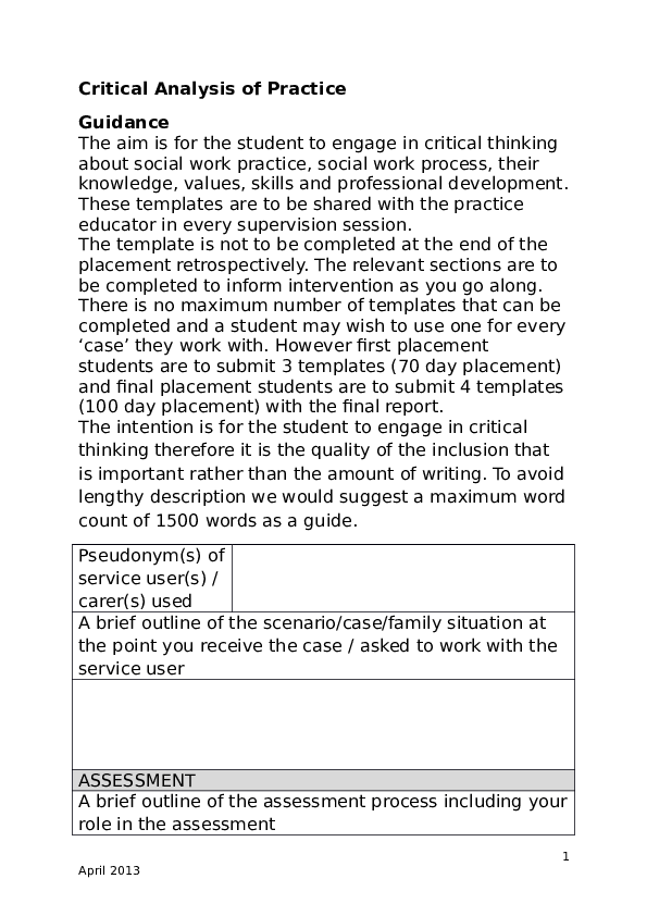 (DOC) Practice learning Critical Analysis of Practice Template