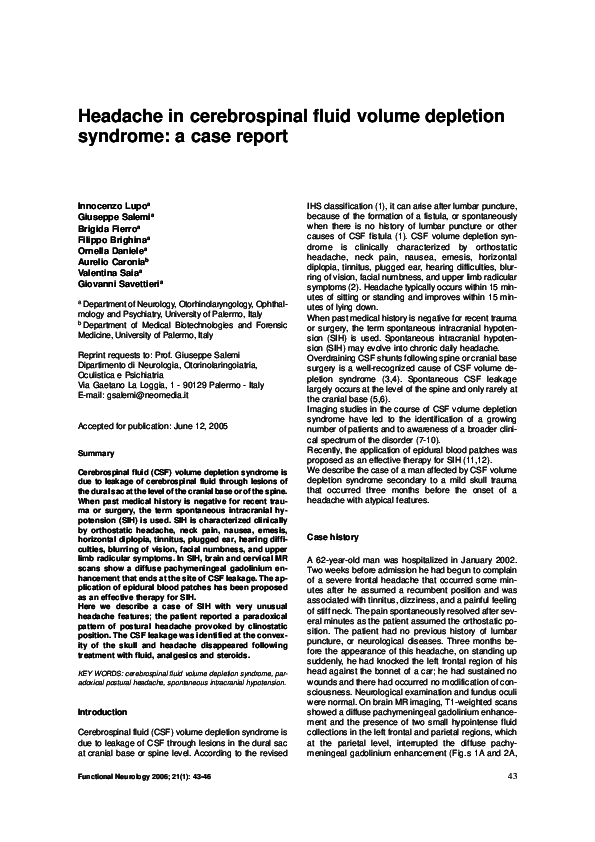 (PDF) Headache in cerebrospinal fluid volume depletion syndrome: a case ...