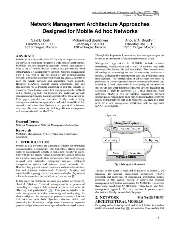 Pdf Network Management Architecture Approaches Designed For Mobile Ad Hoc Networks