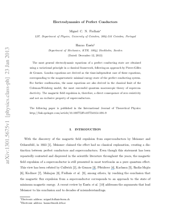 (PDF) Electrodynamics of Perfect Conductors