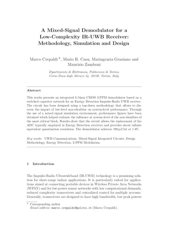 (PDF) A mixed-signal demodulator for a low-complexity IR-UWB receiver: Methodology, simulation ...