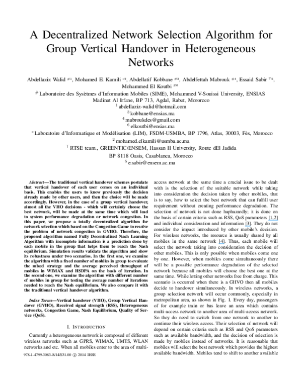 Pdf A Decentralized Network Selection Algorithm For Group Vertical