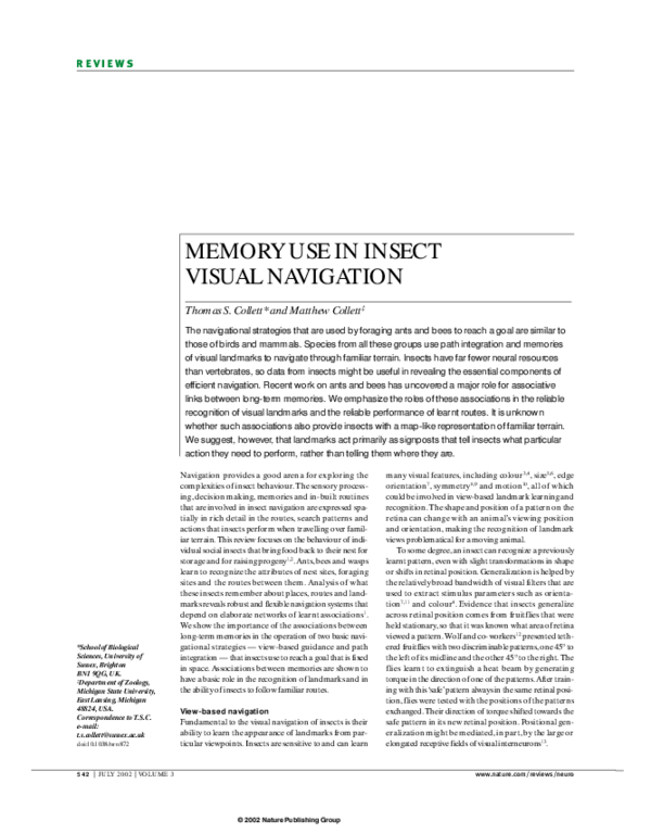 (PDF) Memory use in insect visual navigation