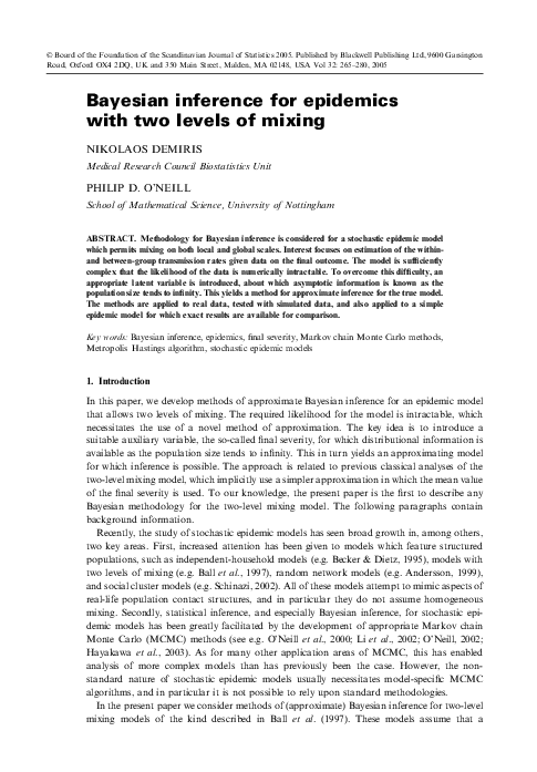 Pdf Bayesian Inference For Epidemics With Two Levels Of Mixing