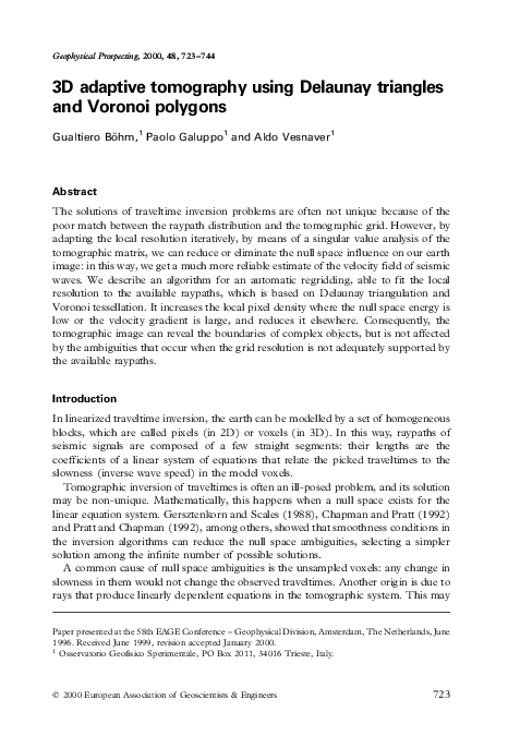 (PDF) 3D adaptive tomography using Delaunay triangles and Voronoi polygons