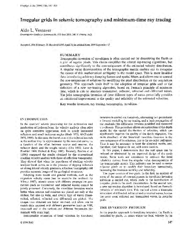 (PDF) Irregular grids in seismic tomography and minimum-time ray tracing