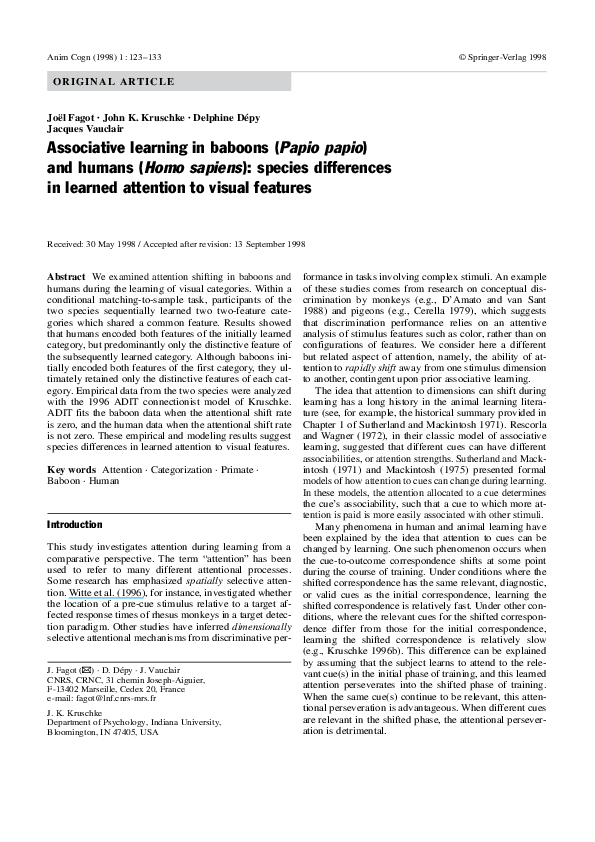 (PDF) Associative learning in baboons (Papio papio) and humans (Homo ...