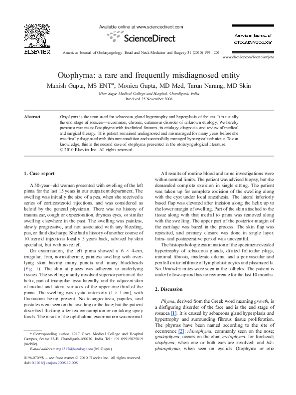 (PDF) Otophyma: a rare and frequently misdiagnosed entity