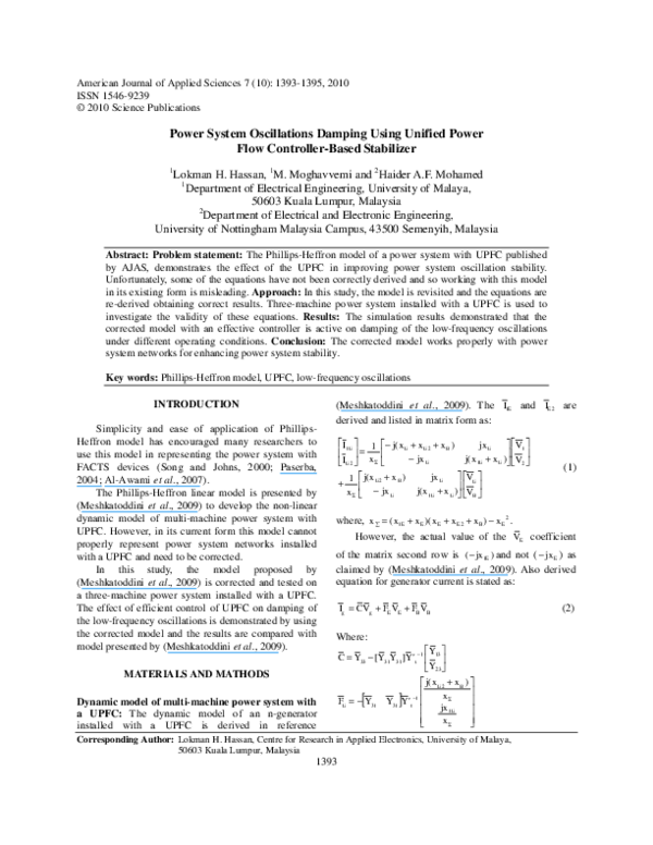 (PDF) Power system oscillations damping using unified power flow controller-based stabilizer