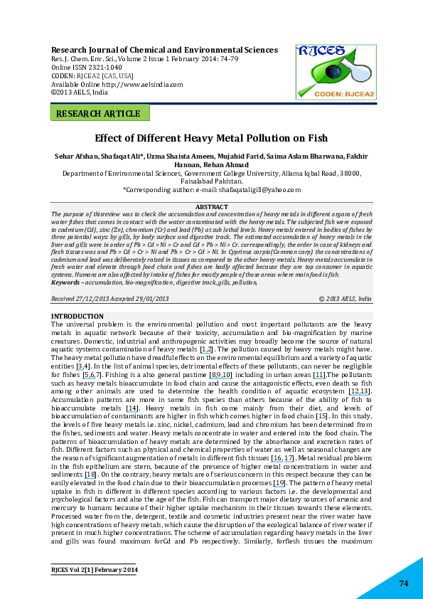 (PDF) Effect of Different Heavy Metal Pollution on Fish