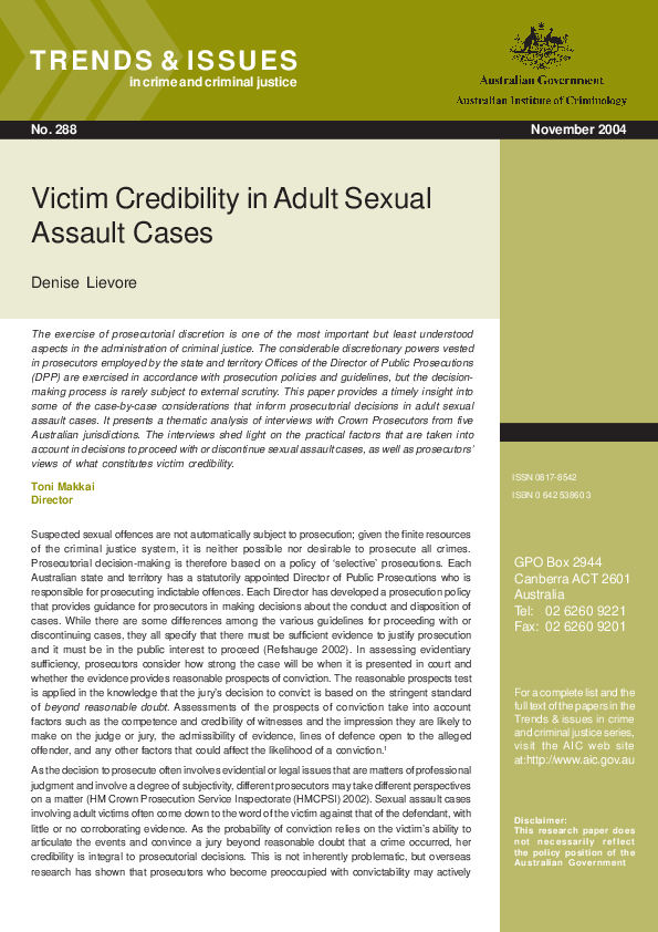 (PDF) Victim credibility in adult sexual assault cases
